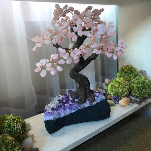 17" Tall Handmade Gemstone Tree W/ Crystal Cluster Base, 240 Total Gems ...