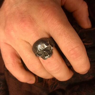Silver Ring Sterling Silver Ring Skull Ring Heavy Metal Black Ring ...
