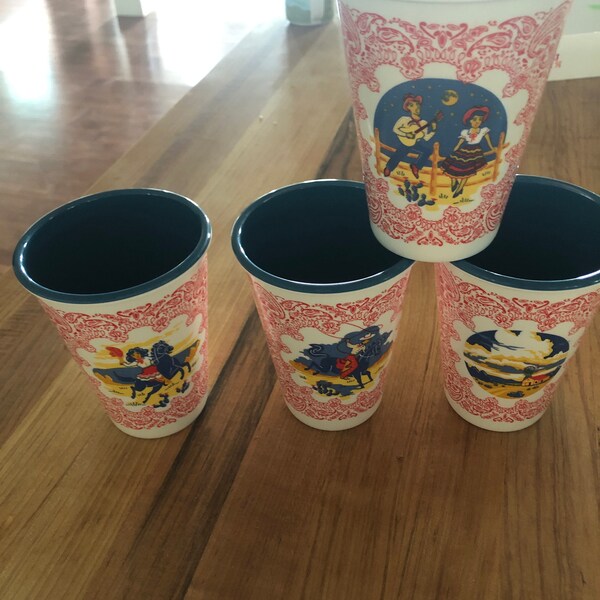 Western Cups, Set of 4 12 Oz Melamine Cups, Western Tumblers, Cowboy ...