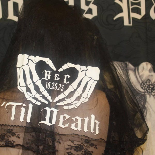Til Death With Hands Custom Wedding Veil, Future Mrs., Halloween Gothic ...