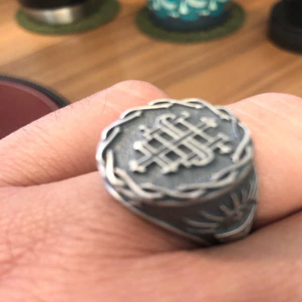 Sterling Silver 925 IHS the Holy Name of Jesus Men Ring Jesuit ...