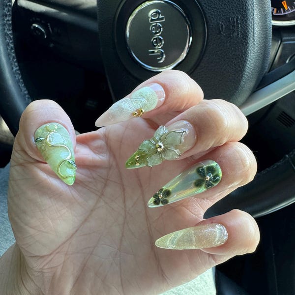 Red & Gold Renaissance Long Stiletto Press on Nails, Unique Design ...