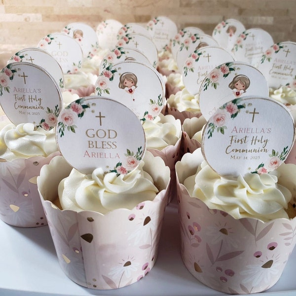 First Holy Communion Cupcake Toppers 1st Communion Girl Printable First ...