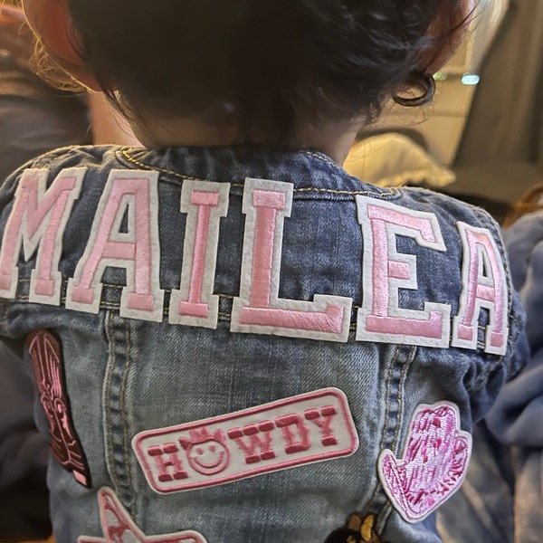 Girls Pink Letter Patch Jean Jacket | Name Patch Jacket | Toddler Girls Custom Jean Jacket ...