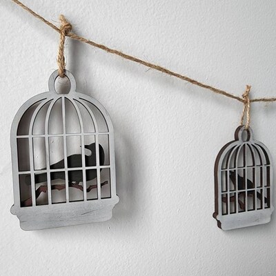 Layered Crow Bird Cage Banner Spooky Halloween Decor Laser Cut File for ...