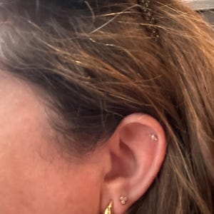 14K Gold Moss Agate Earring Threadless Push Pin Stud Dainty Fan Shape ...