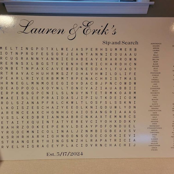 Custom Dry Erase Wedding Crossword Sip and Solve Large Print 38x26 ...