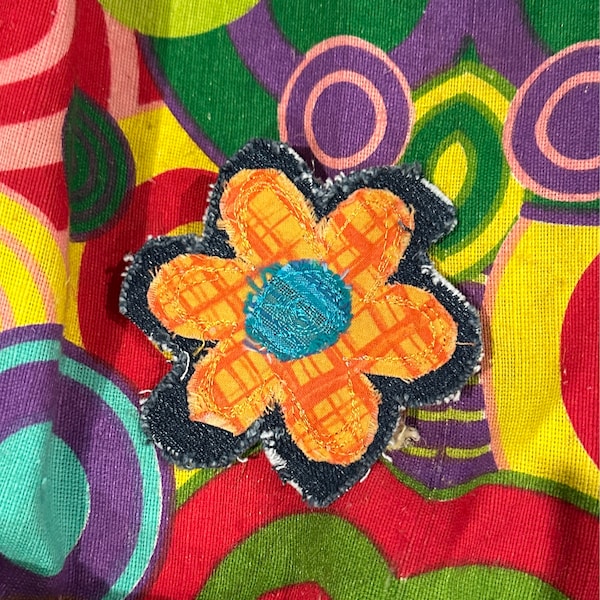 BOHO FLOWER Fabric Patchwork PATCH, Blue Daisy Hippy Flower Patches ...