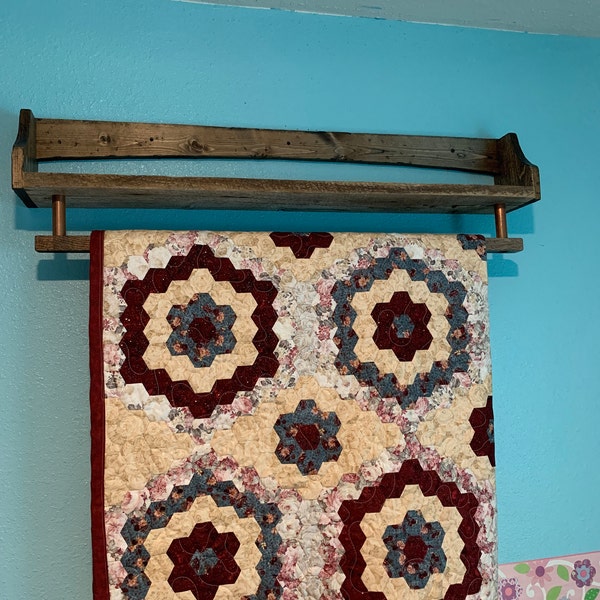 Handmade Cottagecore Wood Reclaimed Wall Shelf Quilt / Towel Rack ...