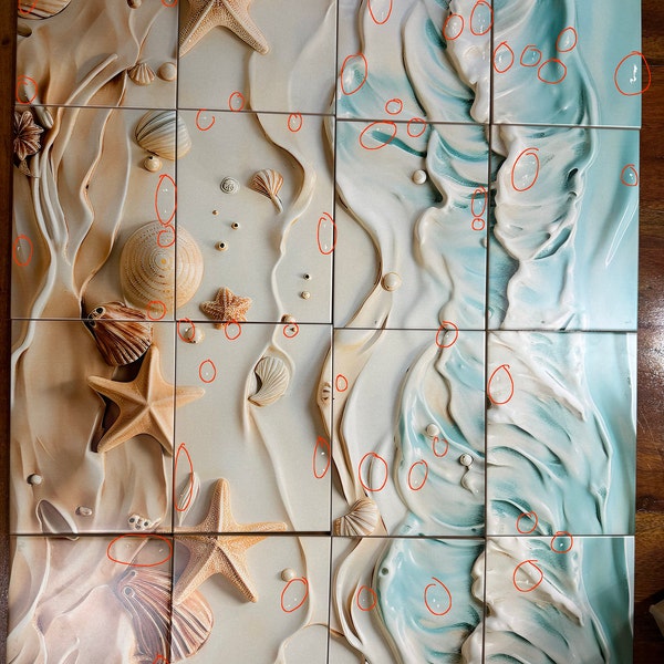 Seashells Ceramic Tile Backsplash, Sand Beach Decorative Tile or Mural ...