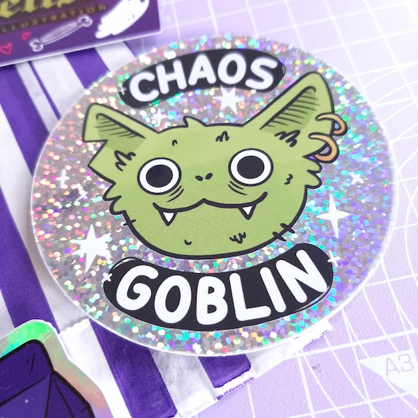 Chaos Goblin Sticker Glitter Holographic | Cute Funny Waterproof Vinyl ...
