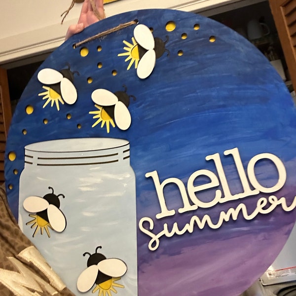 Hello Summer Fireflies Door Hanger | Summer Porch Decor | DIY Summer ...