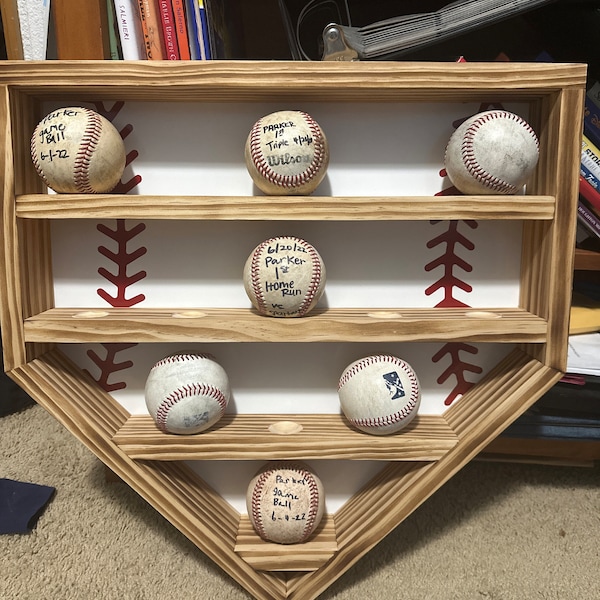 Rustic Baseball and Ring Display - Holds 22 Rings/medals and 11 ...
