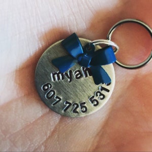 The Emma 007 Bow Pet ID Tag Small Dog Cat Feminine Unique Handstamped ...