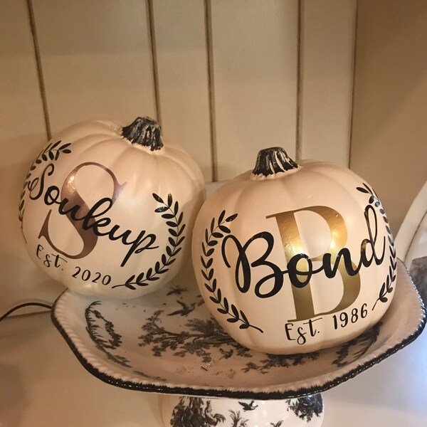 Personalized Pumpkin With Family Name Monogram for Fall Home Decor ...