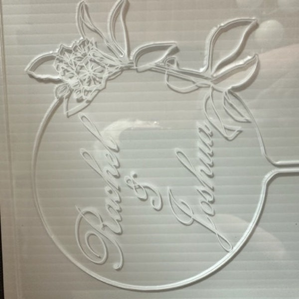 Personalized Acrylic Wedding Cake Topper | Clear | Floral Cake Topper ...