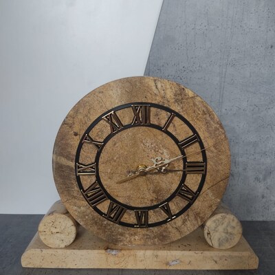 Green Marble Quartz Clock ,desk & Table Clock , Handmade With a Holder ...