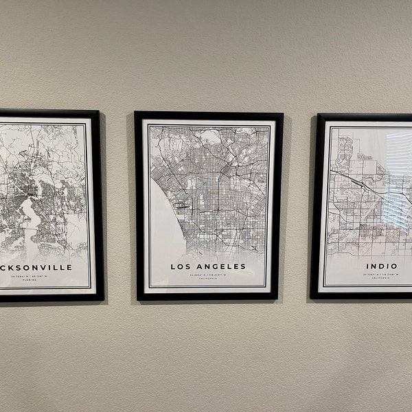 Set of 3 ANY CITY Map Posters, Personalized Map Prints, Custom ...