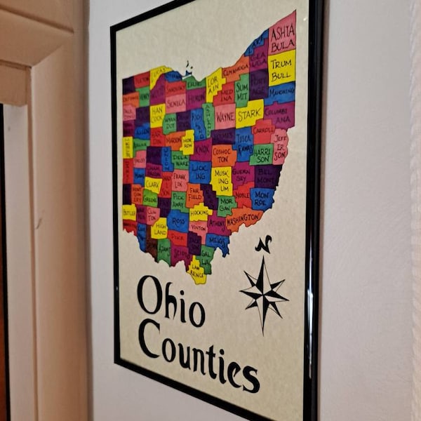 Ohio Counties Map 11x17 - Etsy