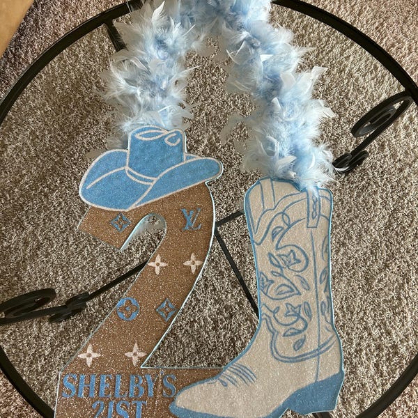 Glitter Custom 21st Birthday Sign W/ Cowboy Hat - Crown - Tiara - Etsy