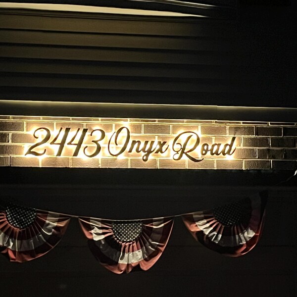 Custom House Address Signs | Modern Glossy Black Sign | White LED ...