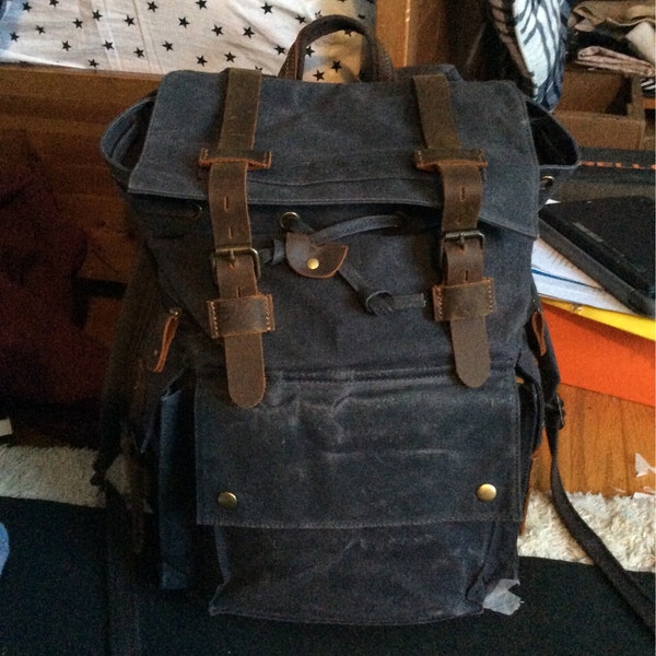 Handmade Waxed Canvas School Backpack Travel Backpack Casual Hiking ...