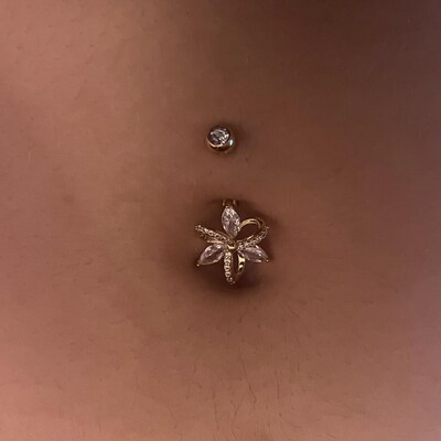 Gold Flower Belly Button Ring Dainty 14k Gold Plated Unique Minimal ...