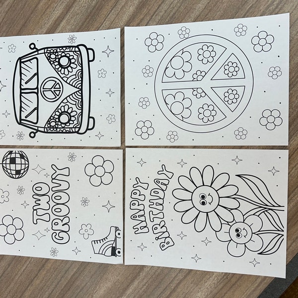 2nd Birthday - Two Groovy Birthday Coloring Pages - Etsy