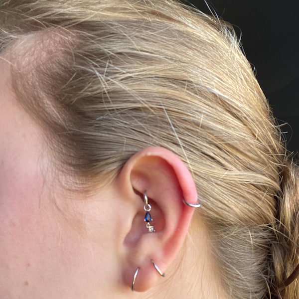 Dainty Sapphire Dangle Hoop Charm, Sterling Silver, 18k Gold Plated ...