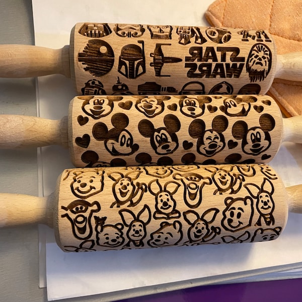 Mickey Mouse - Mini Rolling Pin, Embossing Rolling Pin, Laser Engraved ...