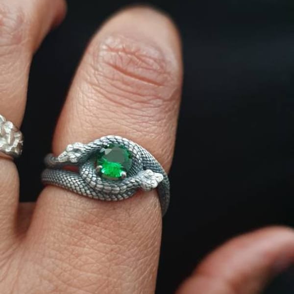 925 Sterling Silver Ouroboros Ring, Snake Silver Ring, Onyx Snake ...