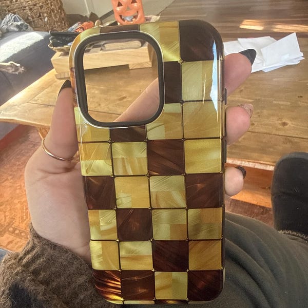 Tan & Brown Checkerboard Phone Case Faux Stained Glass Retro Checkered ...