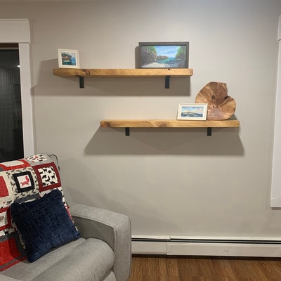 Set of Two 48 Inch X 8 Inch Farmhouse Solid Wood Shelves With Heavy ...