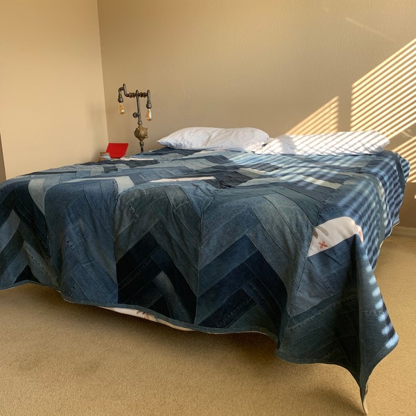 Recycled Denim Blanket, Recycled Denim, Chevron, Herringbone, Comforter ...