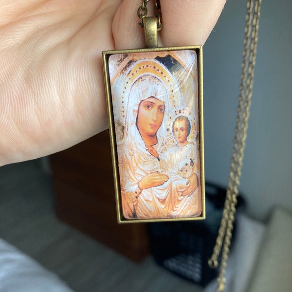 Jesus Christ Savior Greek Orthodox Icon Glass Tile Bronze Pendant ...