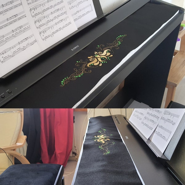 Baroque Piano Runner With Music Ornament • Embroidery on 100% Wool ...
