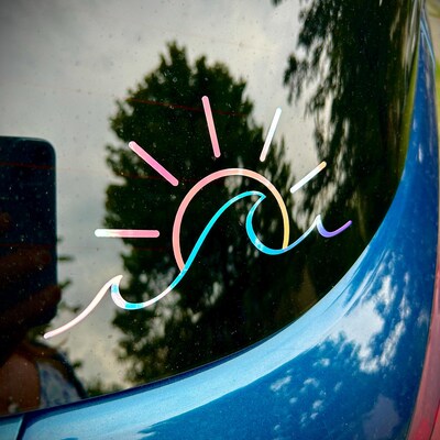 Ocean Wave and Sun Decal Sticker, Ocean Wave Sticker for Laptop, Beach ...