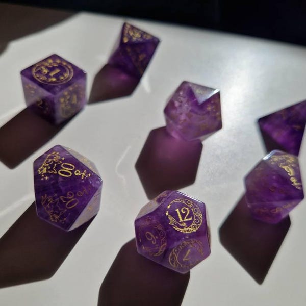 Full Amethyst Cat Set - Dungeons and Dragon Raised Dice, RPG Game ...