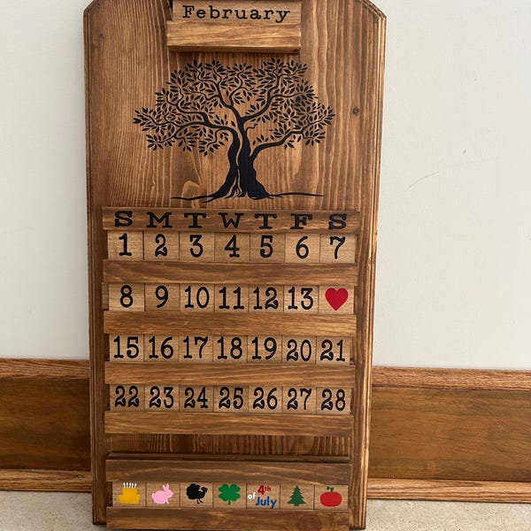 Wooden Perpetual Calendar, Wooden Calendar, Tree Calendar, Wedding Gift ...