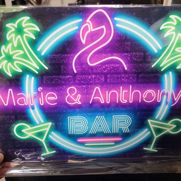 Personalised Bar Sign METAL Plaque Eighties 80s Neon Cocktail Nightclub ...