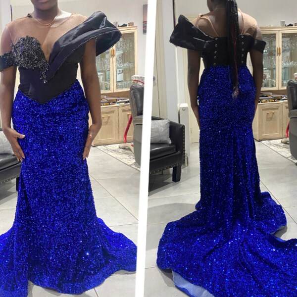 Black Long Prom Dress With Appliquéd and Mesh Sleeves /african Party ...