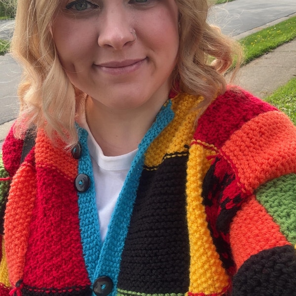 Cardigan Sweater Oversized Patchwork Sweater - Etsy