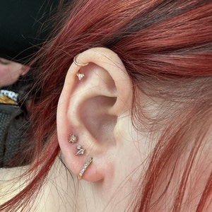 14k Solid Gold Heart Rook Earring Heart Rook Piercing Diamond Curved ...