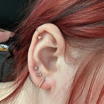 14k Solid Gold Heart Rook Earring Heart Rook Piercing Diamond Curved ...