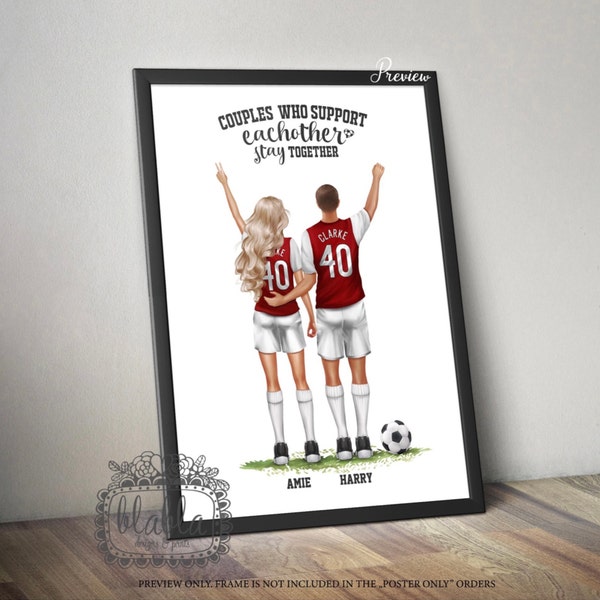 Personalised Couple Print, Personalised Football Couple Poster ...