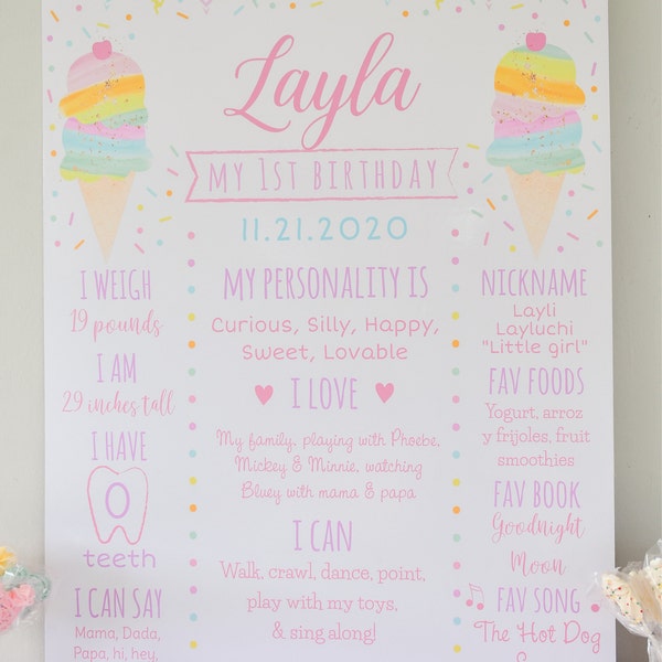 Editable Ice Cream Birthday Milestone Poster Ice Cream First Birthday ...