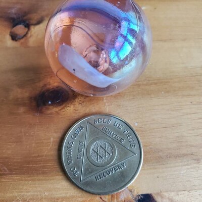 Massive 42mm Fairy Glass Marble 1.65 Transparent Pale Pink Orange W ...