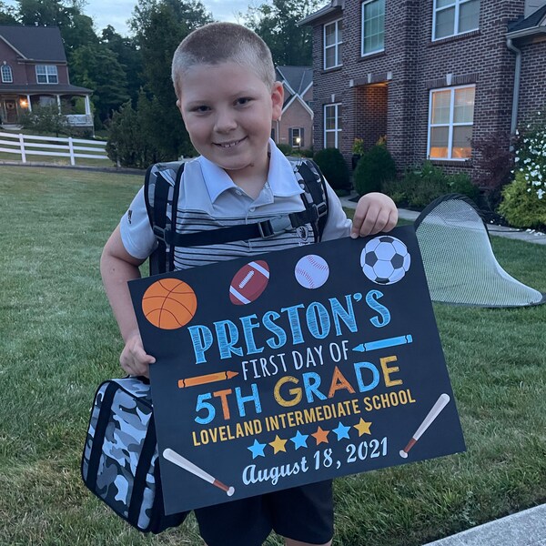 First Day of Preschool Sign 1st Day of Kindergarten Boy Sports Back to ...