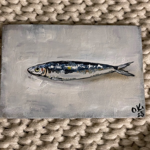 Sardine Art Original Painting Sardines Still Life Oil Painting ...