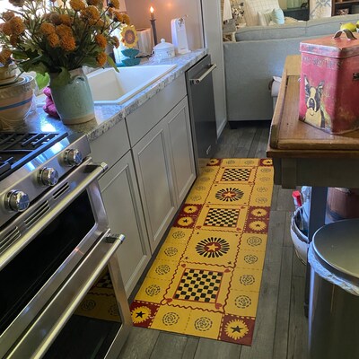 FLOORCLOTH Buttons Hand Painted Canvas Rug COUNTRY PRIMITIVE - Etsy